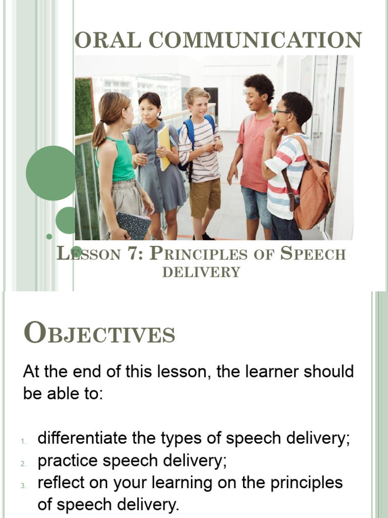 ORAL COMMUNICATION Lesson 7 Principles of Speech Delivery.pptx | PDF ...