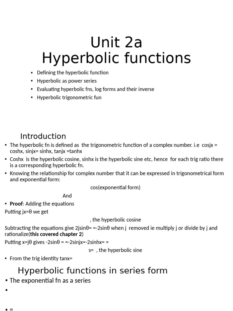 Unit 2a Hyperbolic Functions | PDF | Trigonometric Functions | Function ...