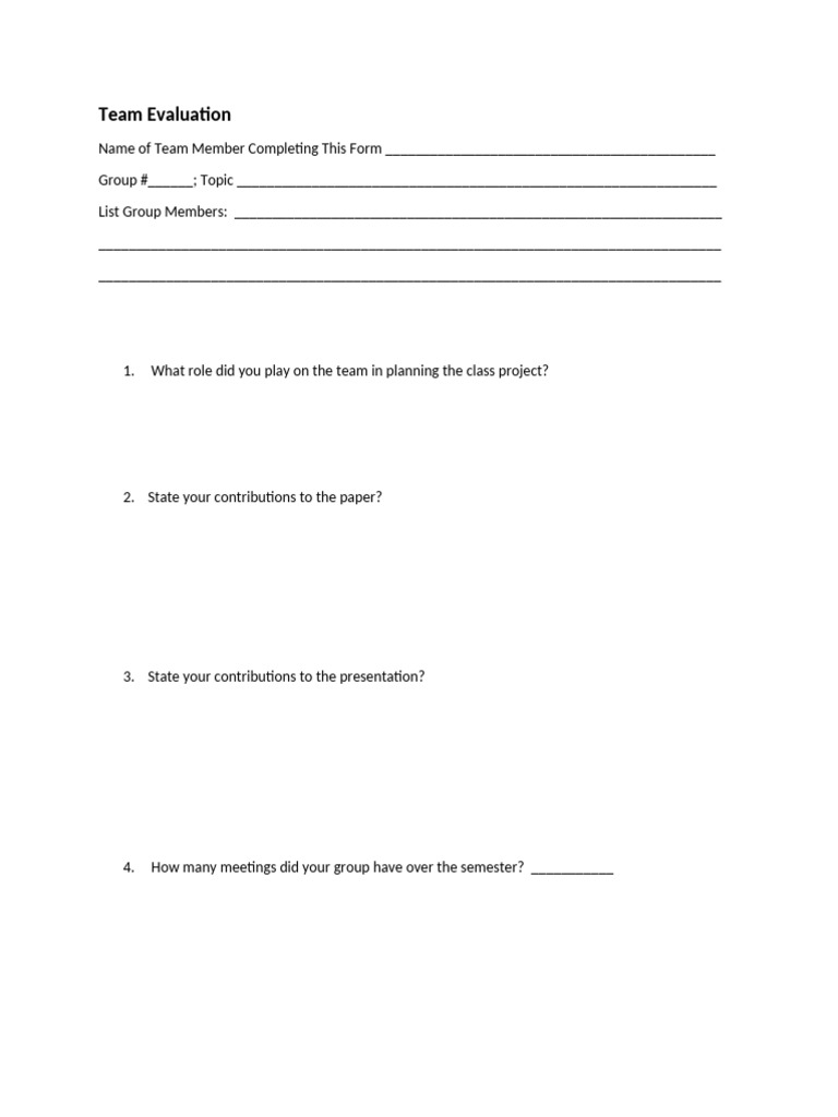 Team Evaluation - 2019 | PDF
