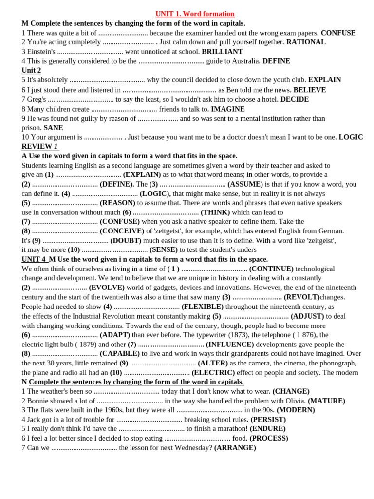 Word Form From Unit 1 10 | PDF | Reason