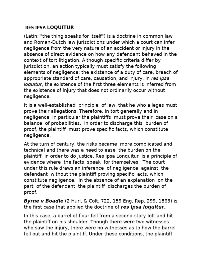 Grace Res Ipsa Loquitur Work | PDF | Negligence | Common Law