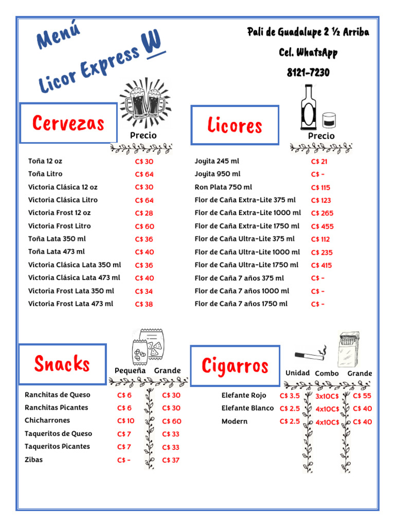 Menu Licor Express W | PDF | Lechería | Alimentos