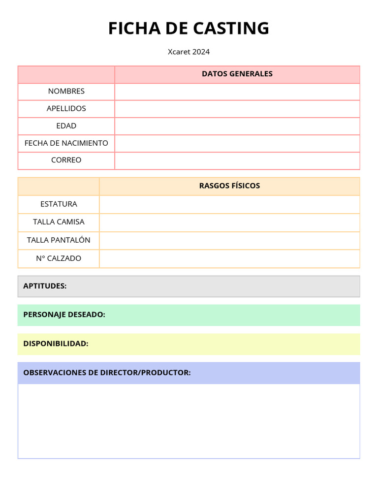 Ficha de Casting | PDF