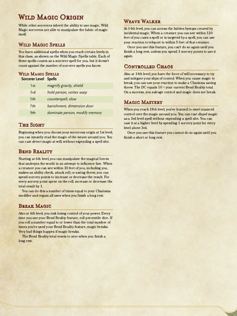 Wild Magic Origin - GM Binder | PDF