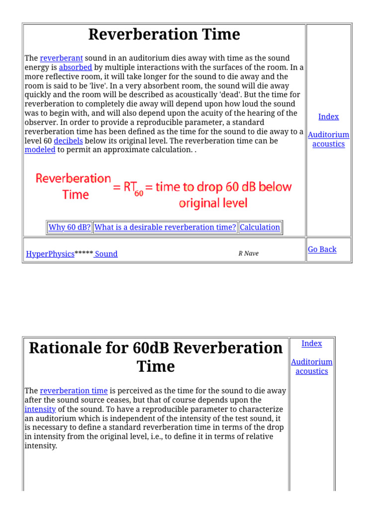 Reverberation Time | PDF | Sound | Acoustics Reverberation Time | PDF | Sound | Acoustics