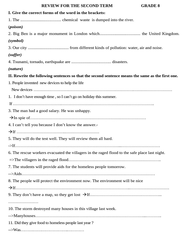 Grade 8 Second Term Review | PDF | Natural Disasters | Natural Hazards