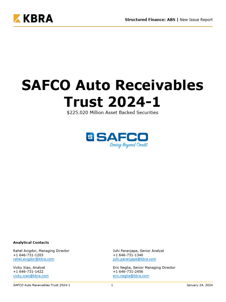 SAFCO Auto Receivables Trust 2024-1 New Issue Report | PDF | Loans ...