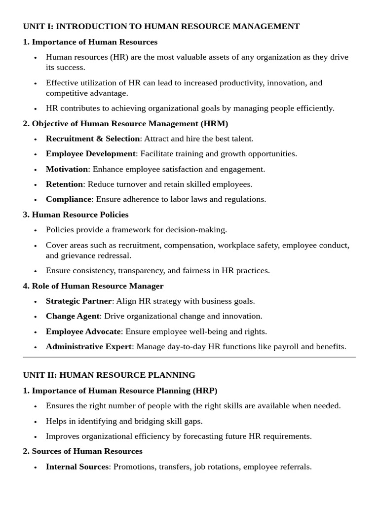 HRM - UNIT I,2,3 | PDF | Human Resource Management | Recruitment