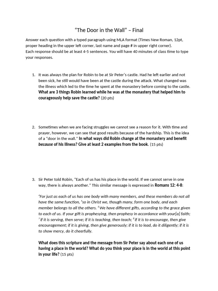 The Door in The Wall - Final Essay | PDF