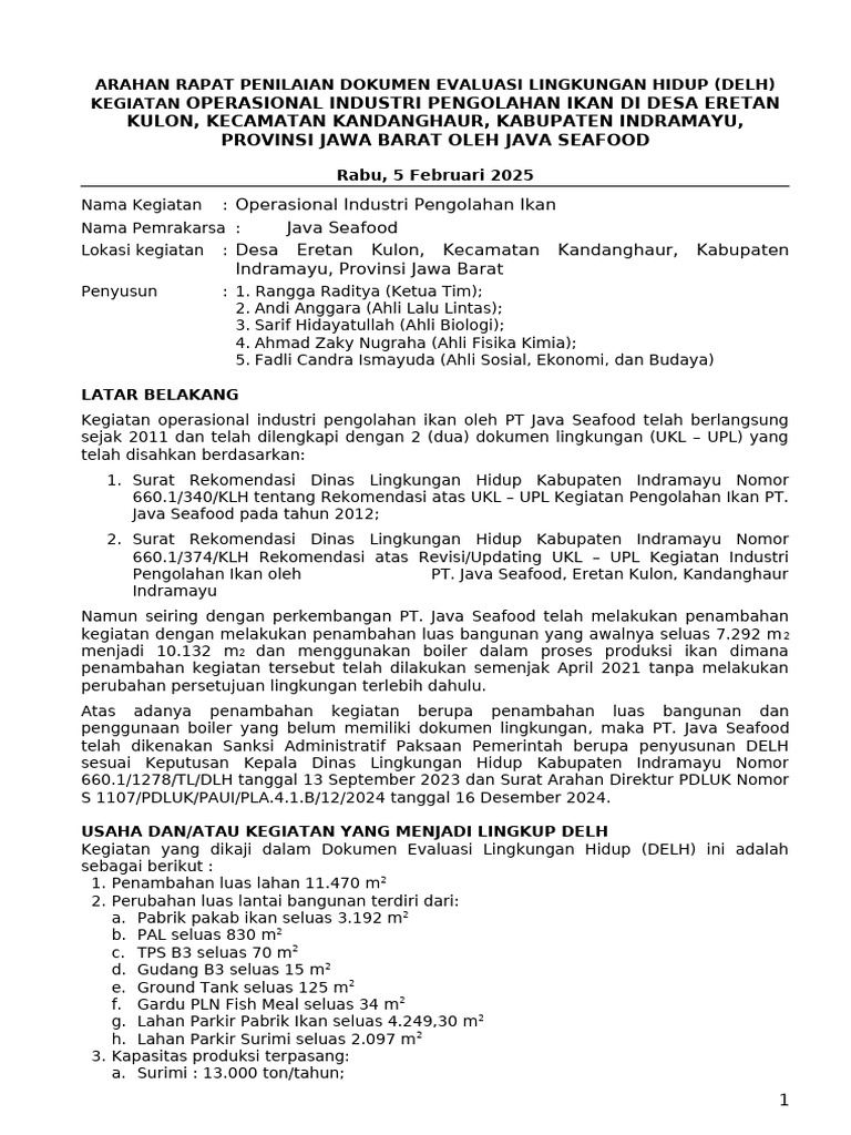 Arahan Rapat DELH PT Java Seafood-050225 | PDF