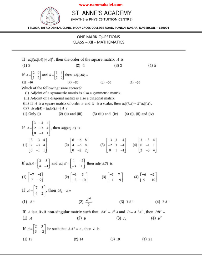1 Mark Q:A | PDF | Mathematics | Science