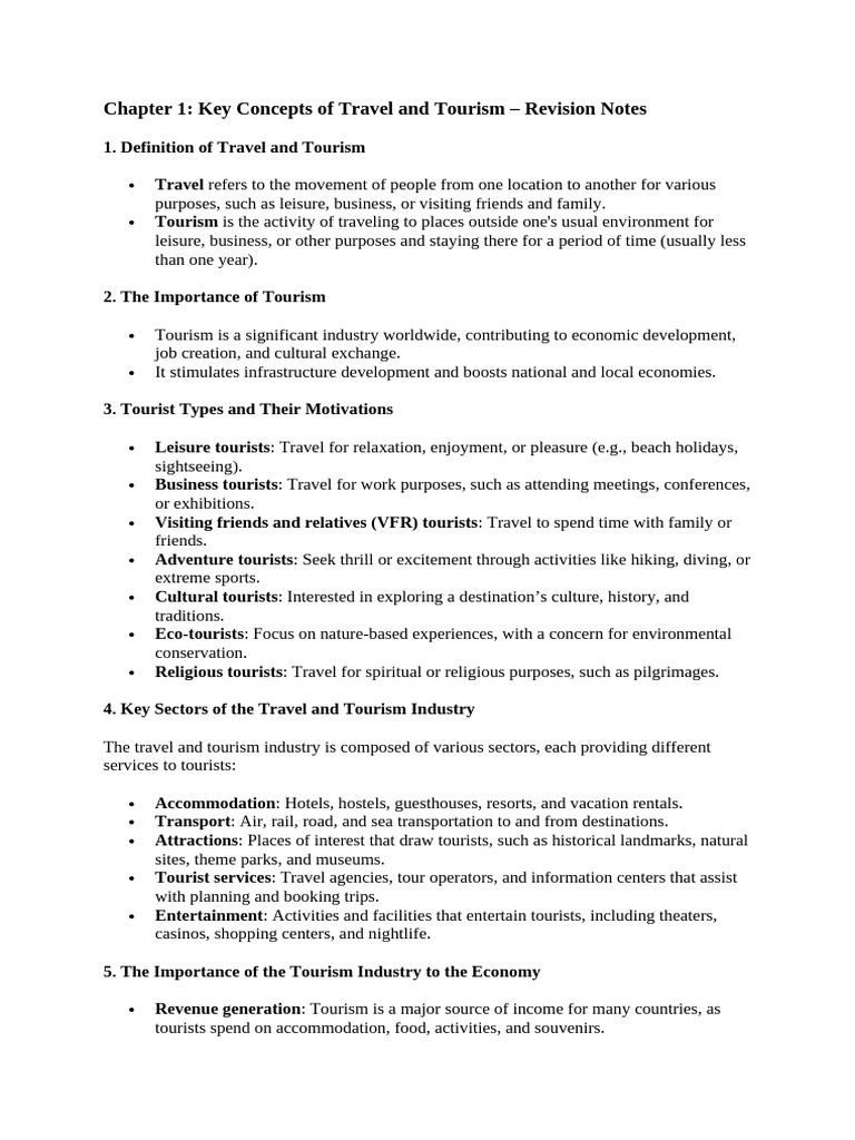 Chapter 1 Key Concepts of TT Revision Note | PDF | Tourism | Sustainability