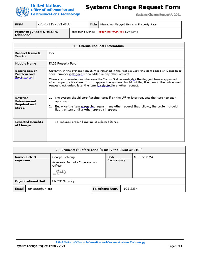 RFS-1-11978917060 - Change Request Form (Section 1, 2 and 3) | PDF