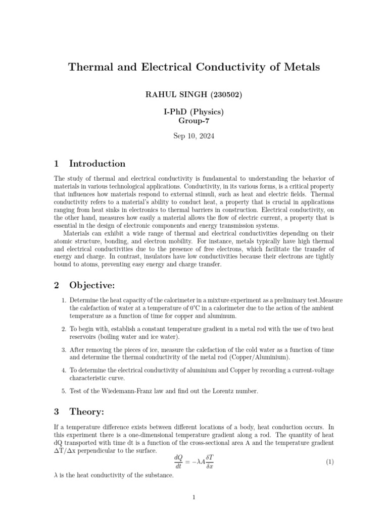 Thermal and Electrical Conductivity | PDF | Electrical Resistivity And Conductivity | Heat