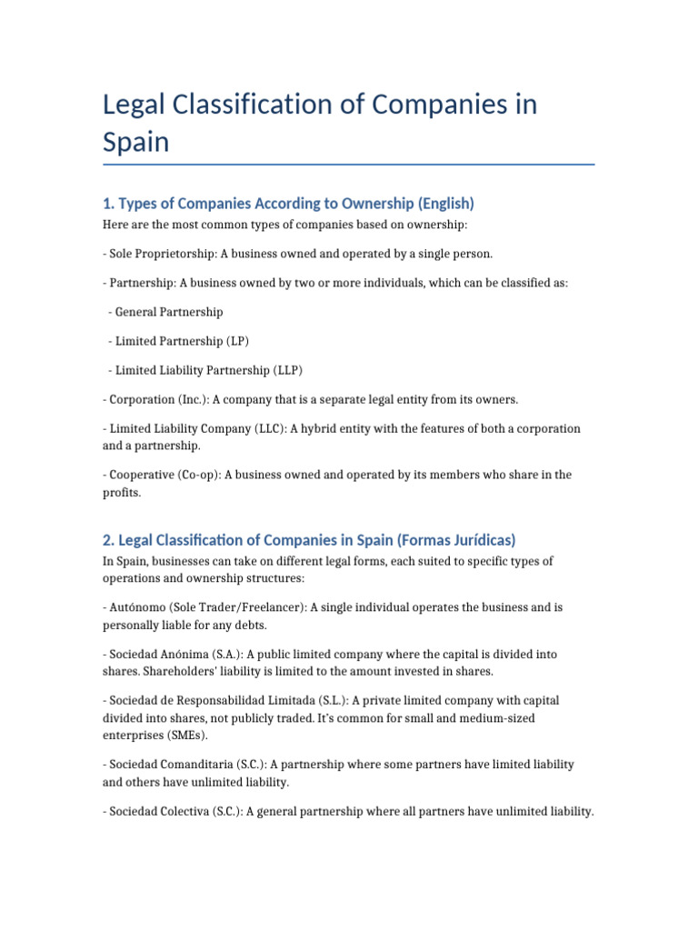 Spanish Business Legal Structures | PDF