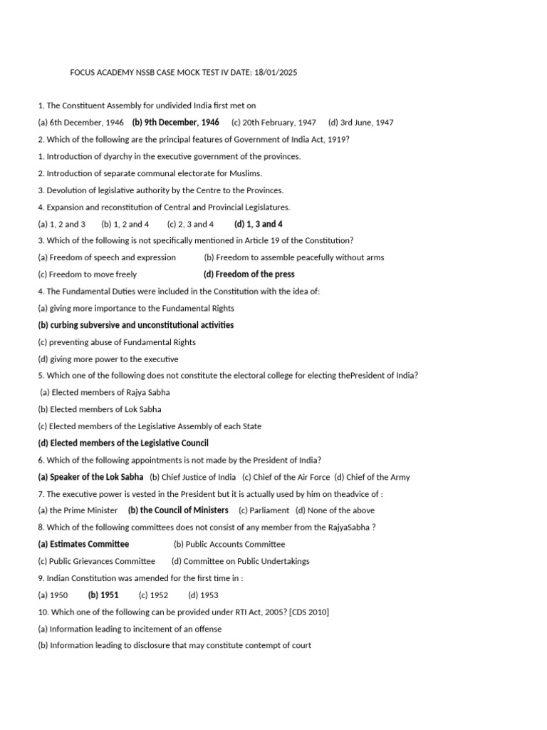 NSSB Case Mock Test IV 2025 | PDF | Low Carbohydrate Diet | Dieting