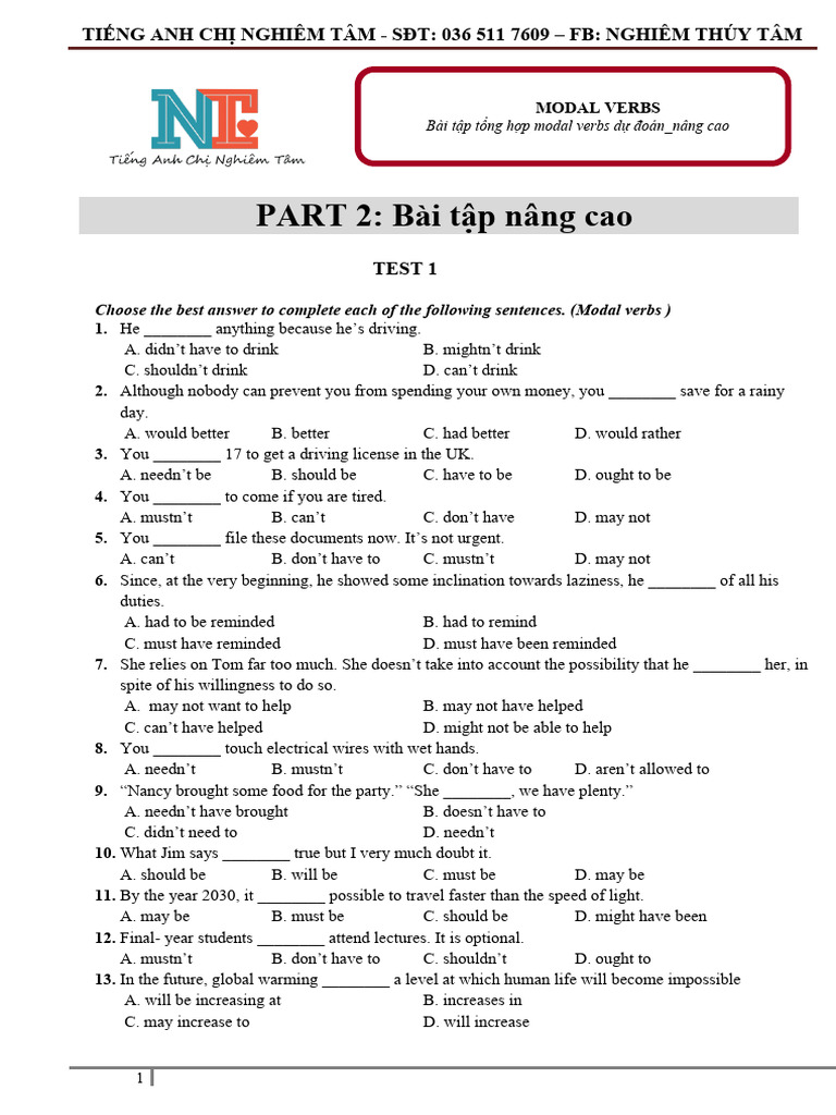 Advanced Modal Verbs Exercises | PDF