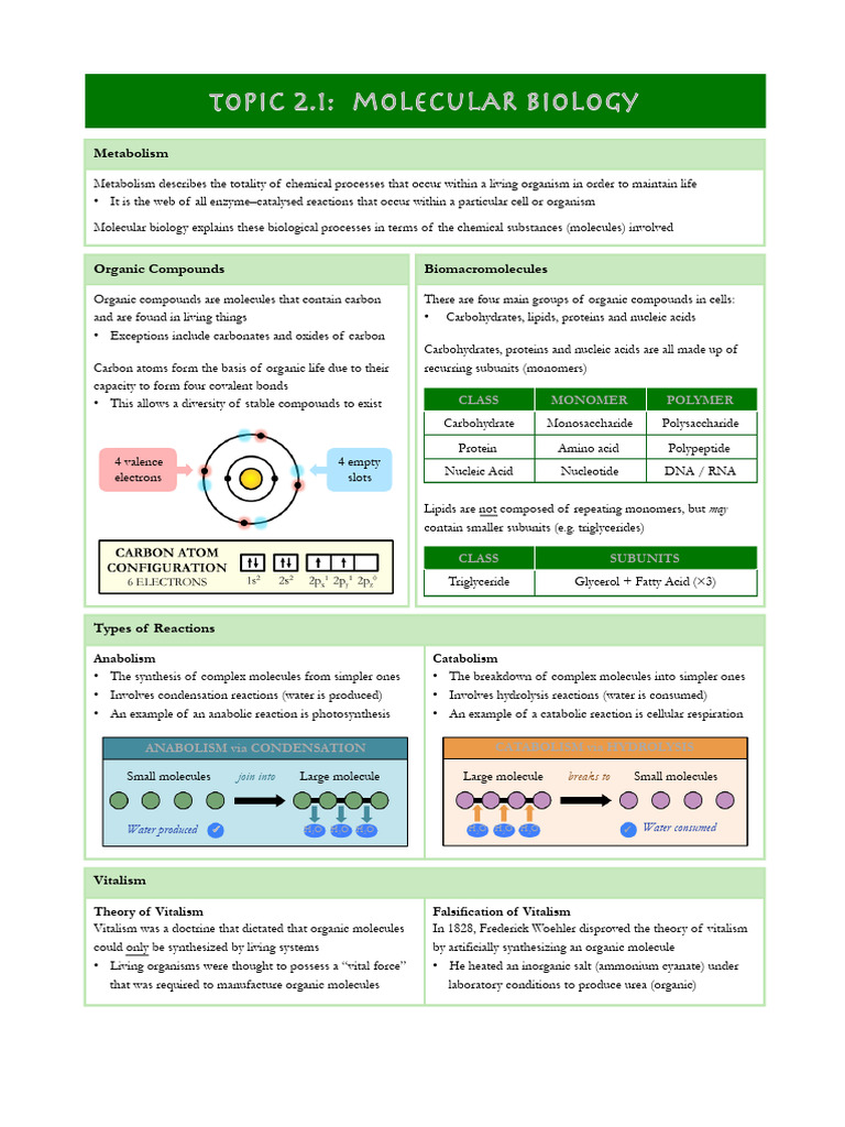 2.1 Molecular Biology | PDF | Organic Compounds | Metabolism