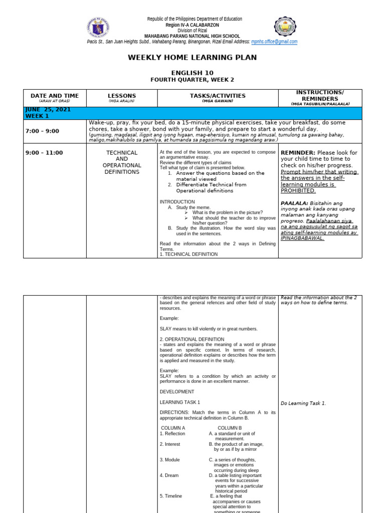 WHLP Q4 ENGLISH 10 Week 2 | PDF | Adolescence | Body Image