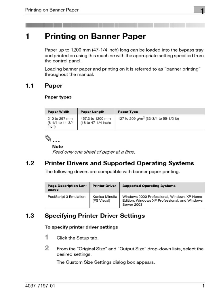 Banner Printing Manual 4037-7197-01 | PDF | Printer (Computing) | Paper