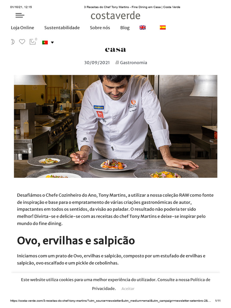 3 Receitas Do Chef Tony Martins - Fine Dining em Casa - Costa Verde | PDF | Chef (culinária ...