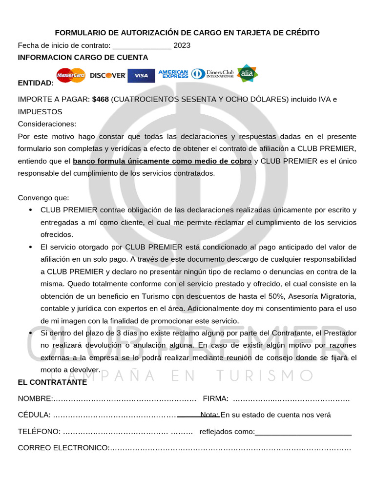 Formulario 468 - Club Premier | PDF | Pagos