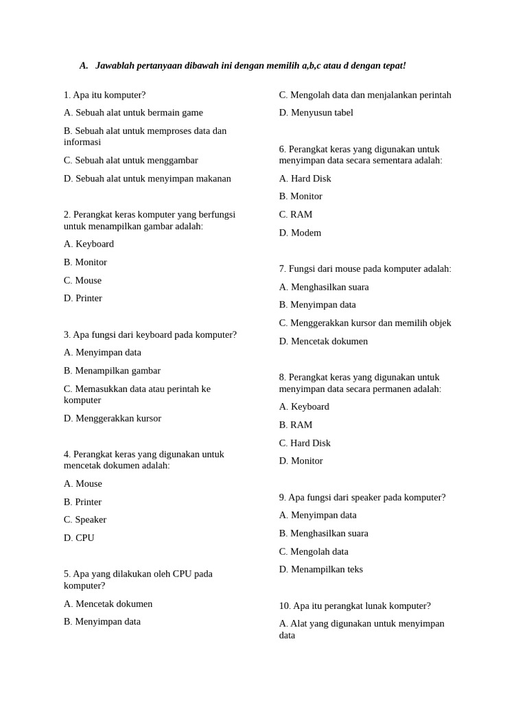 Soal Pas Tik Kelas 7 | PDF