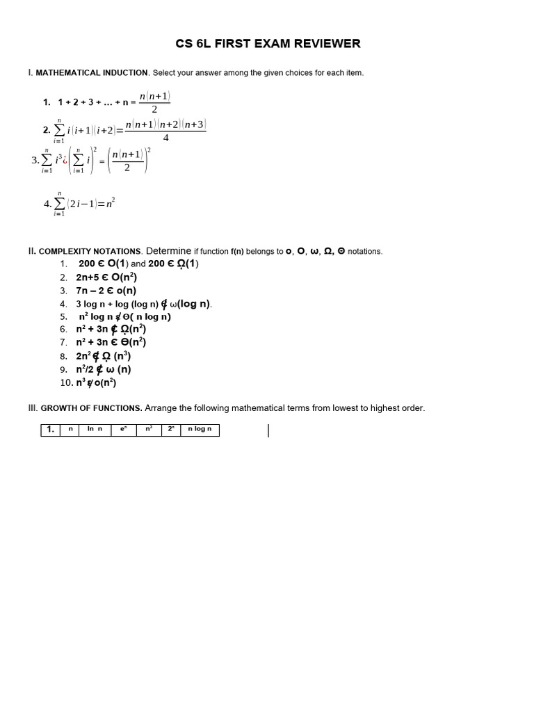 CS 6L Exam Reviewer: Key Topics | PDF | Time Complexity | Algorithms ...