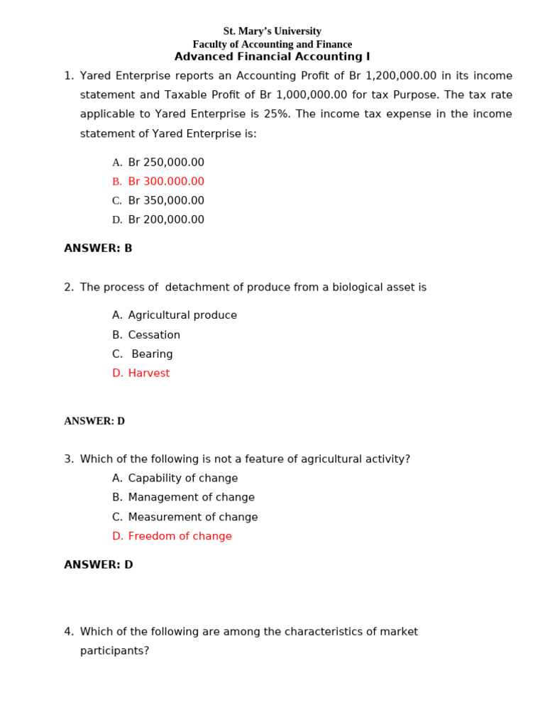 Advanced Financial Accounting Exam Questions | PDF | Debits And Credits ...