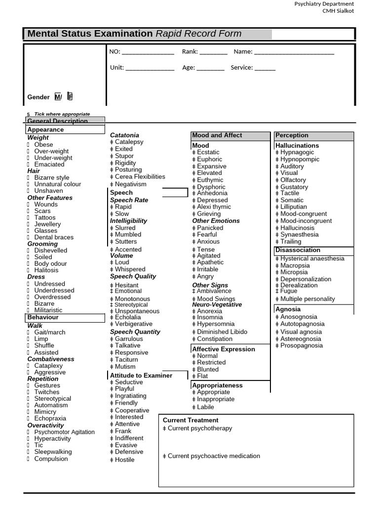 Mental Status Exam Template 05 | PDF | Mental Health | Abnormal Psychology