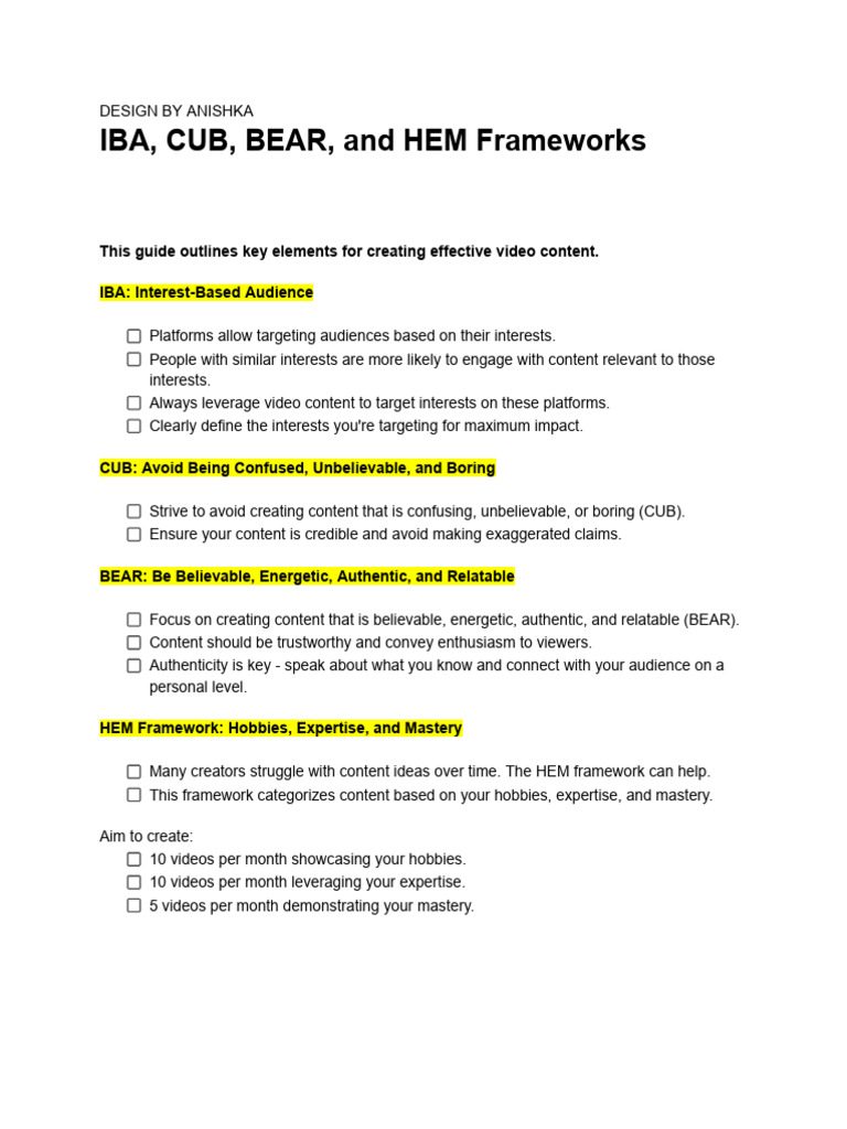 IBA, CUB, BEAR, And HEM Frameworks - Design by Anishka | PDF | Human Communication | Communication