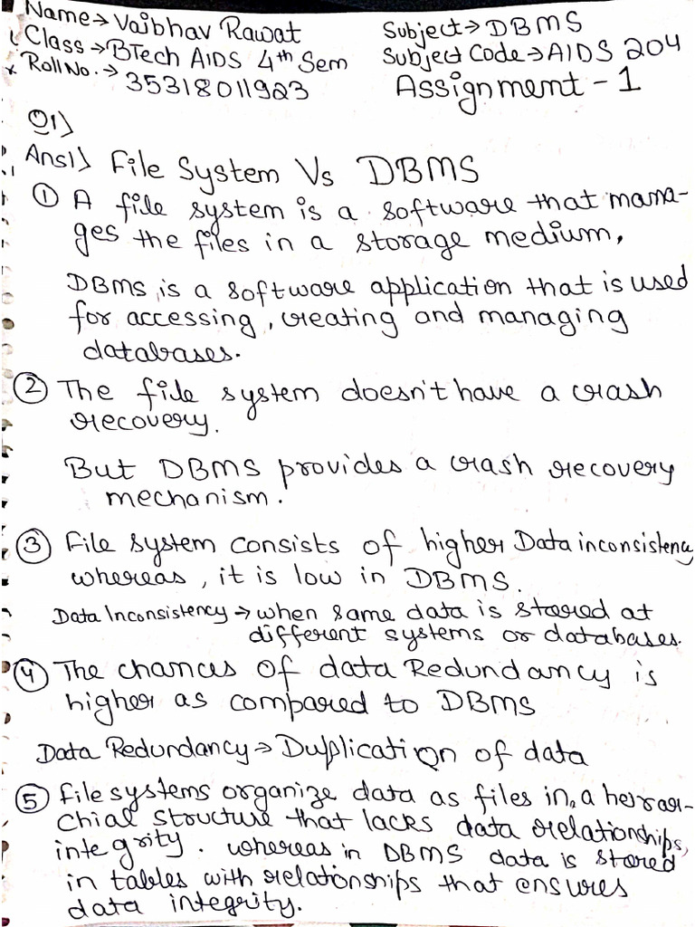 VR DBMS Assignment -1 | PDF