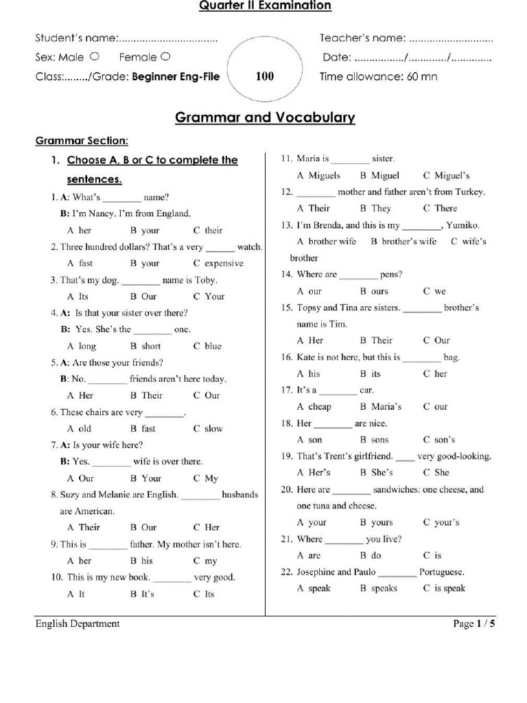 Grammar Test | PDF
