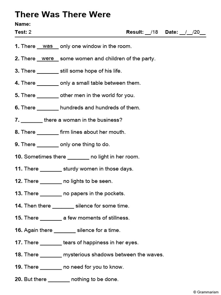 Grammarism There Was There Were Test 2 1903860 | PDF