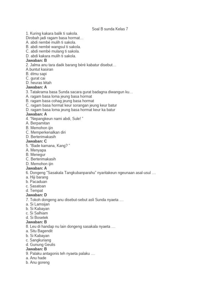 Soal B Sunda Kelas 7 | PDF