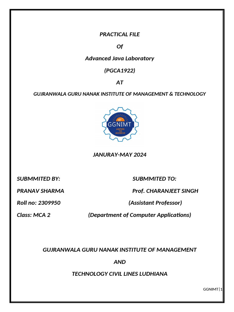 Practical File of Advanced Java | PDF | Computing | Computer Programming