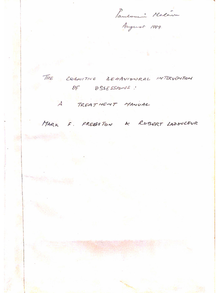Freeston - Cognitive Behavioural Therapy - Treatment Manual (1997) | PDF