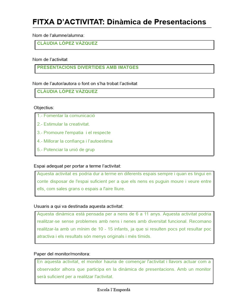 Dinàmica de Presentació | PDF