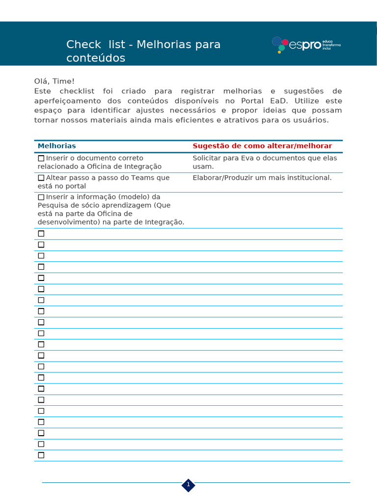 Check List Espro Conteúdos | PDF
