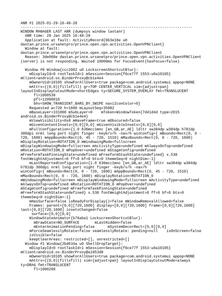 Dumpsys ANR WindowManager | PDF | Embedded Linux Distributions | Android (Operating System)