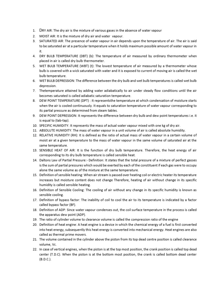 ATD unit 1&2 Definitions | PDF | Humidity | Water Vapor