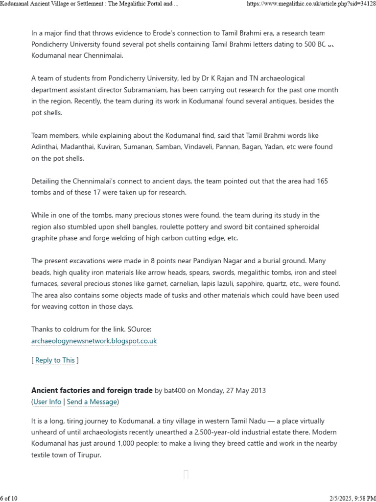 Kodumanal Ancient Village or Settlement - The Megalithic Portal and ...