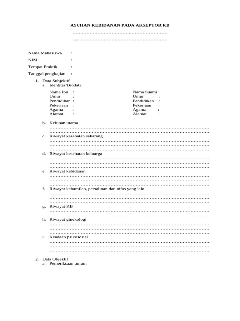 Format Asuhan Kebidanan (SOAP) KB | PDF