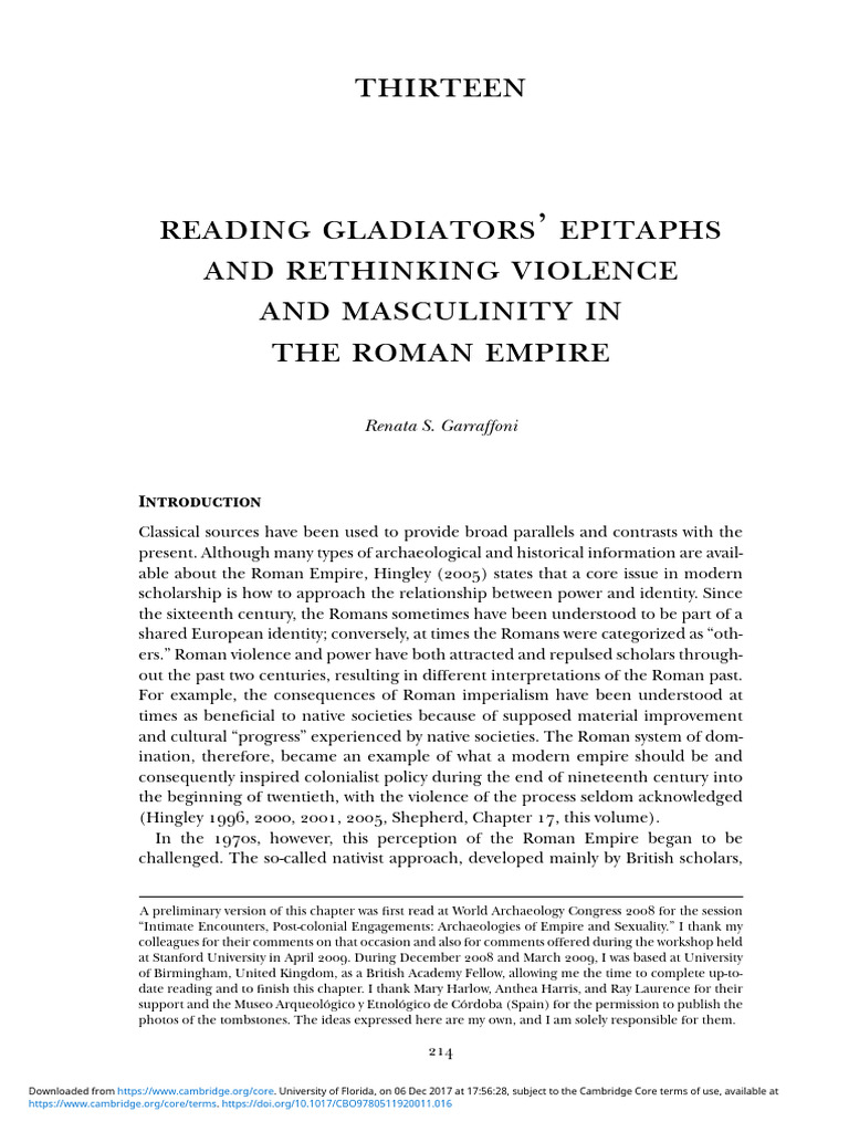 Reading Gladiators Epitaphs and Rethinking Violence and Masculin | PDF ...