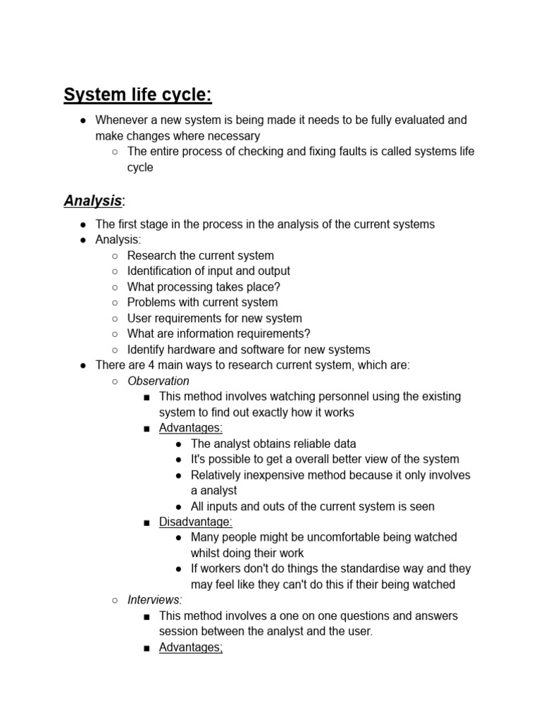 System Life Cycle Ict Notes | PDF | Input/Output | Computing