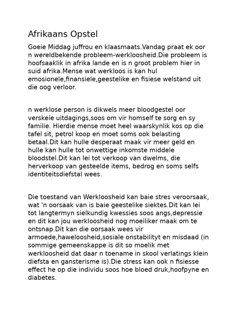 Afrikaans Opstel | PDF