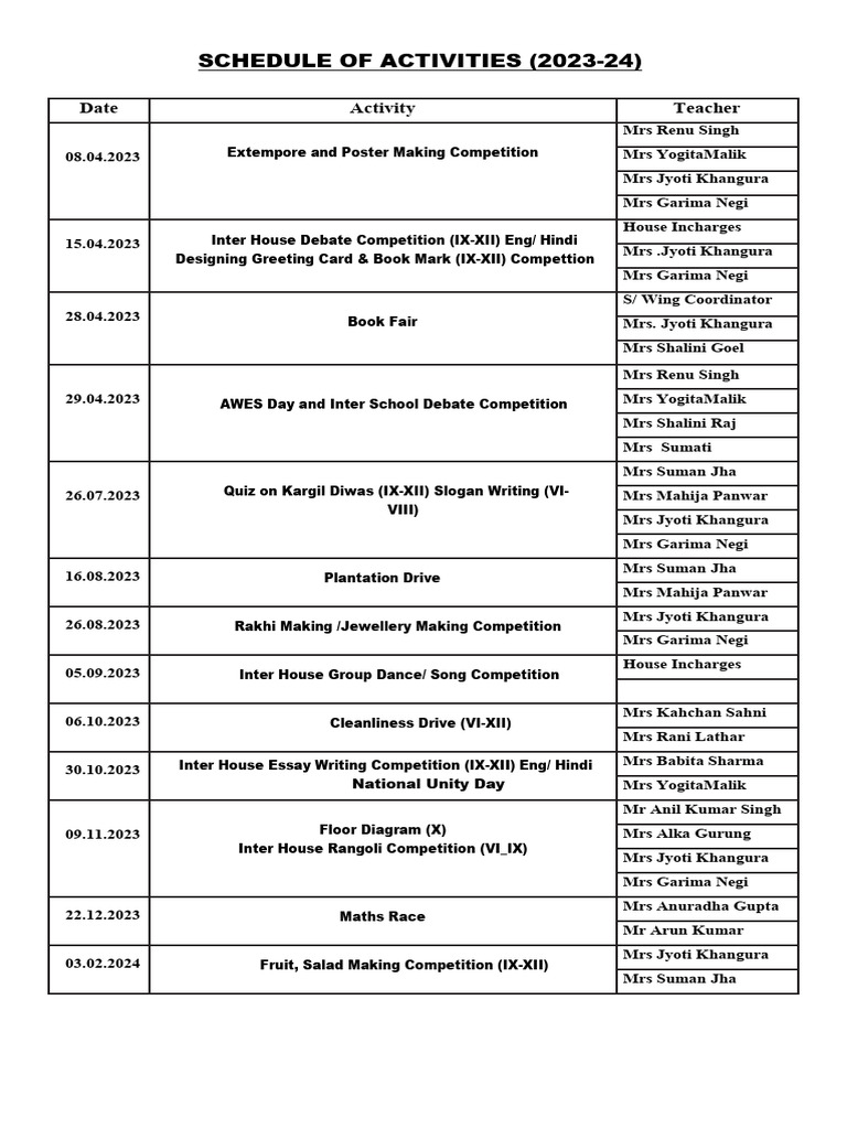 Vogy3o - Schedule of Activities | PDF