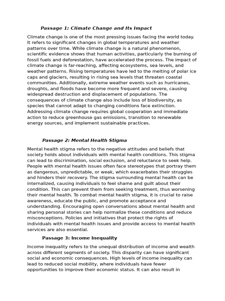 Comprehension Paragraphs To Be Printed Out ?? ? | PDF | Climate Change ...