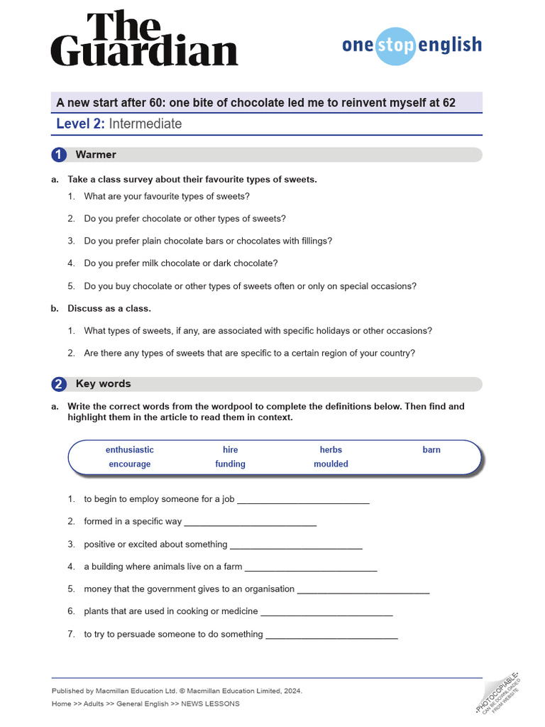 Special Chocolate - B2 News Lesson | PDF | Candy | Linguistics