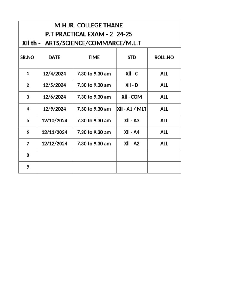 12th PT Time Table | PDF